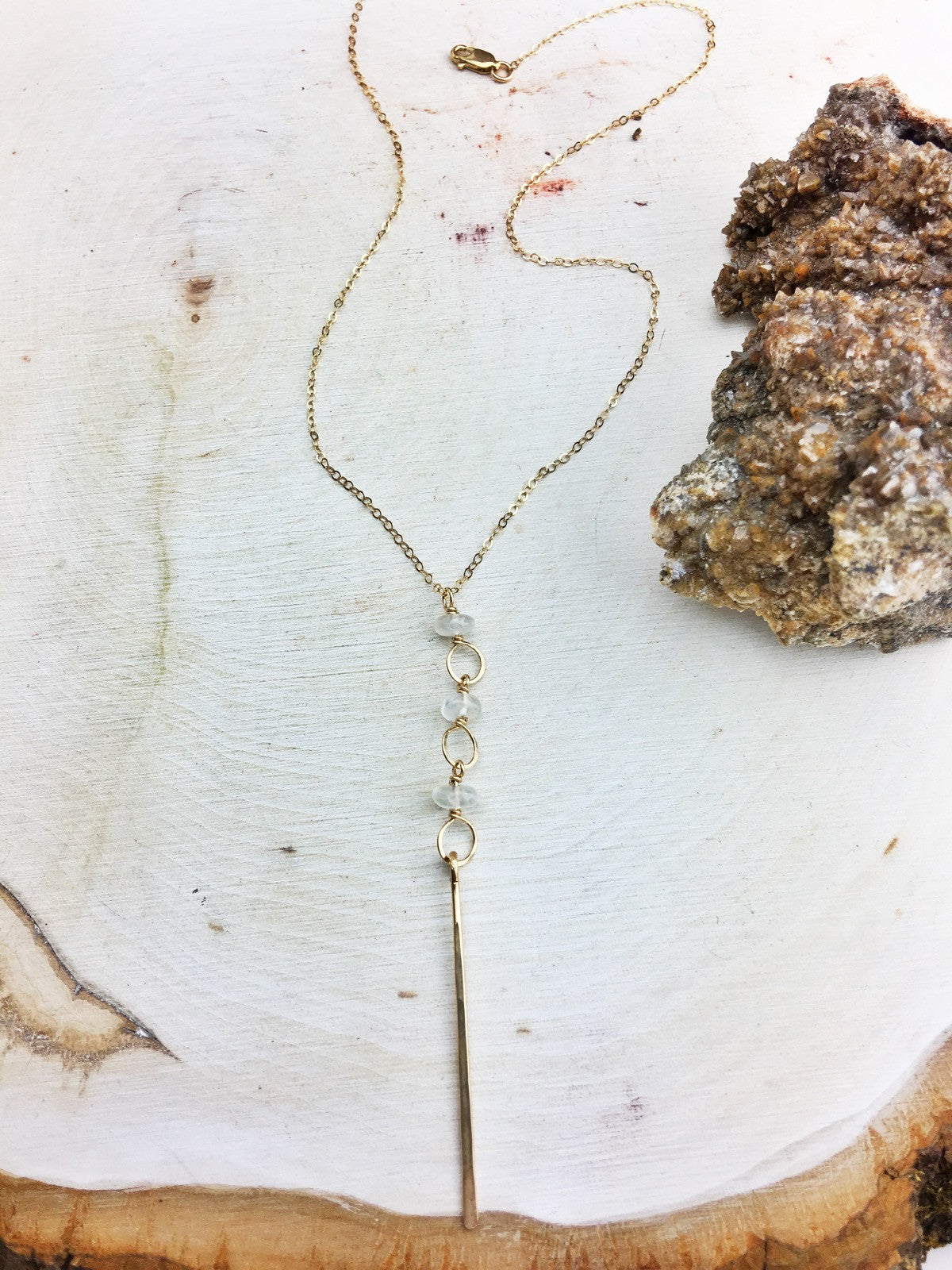 Boo-boo Necklace - Rainbow Moonstone 14k Gold Fill Dagger Chain